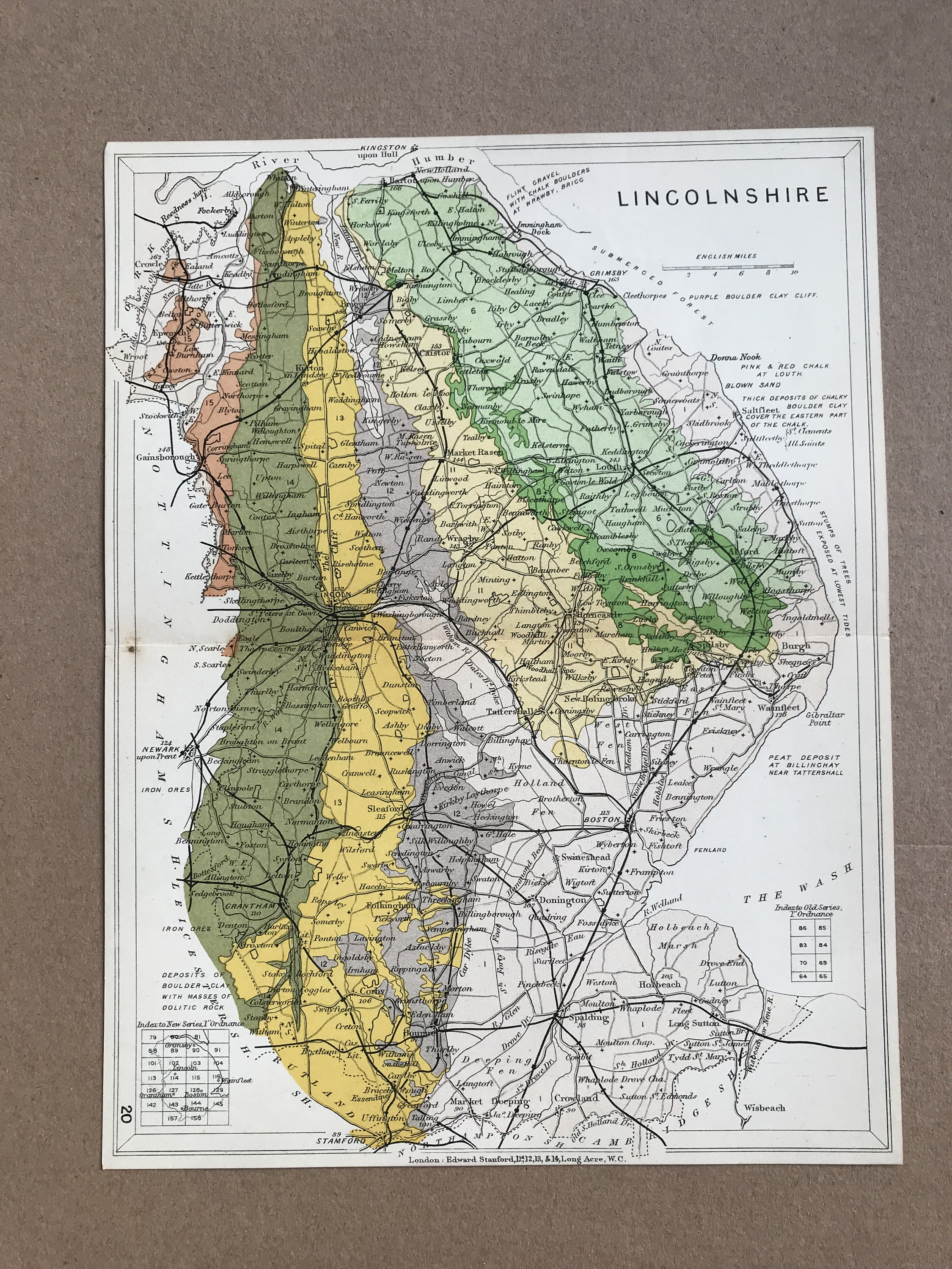 1913 Lincolnshire Original Antique Small Geological Map - UK County Map ...