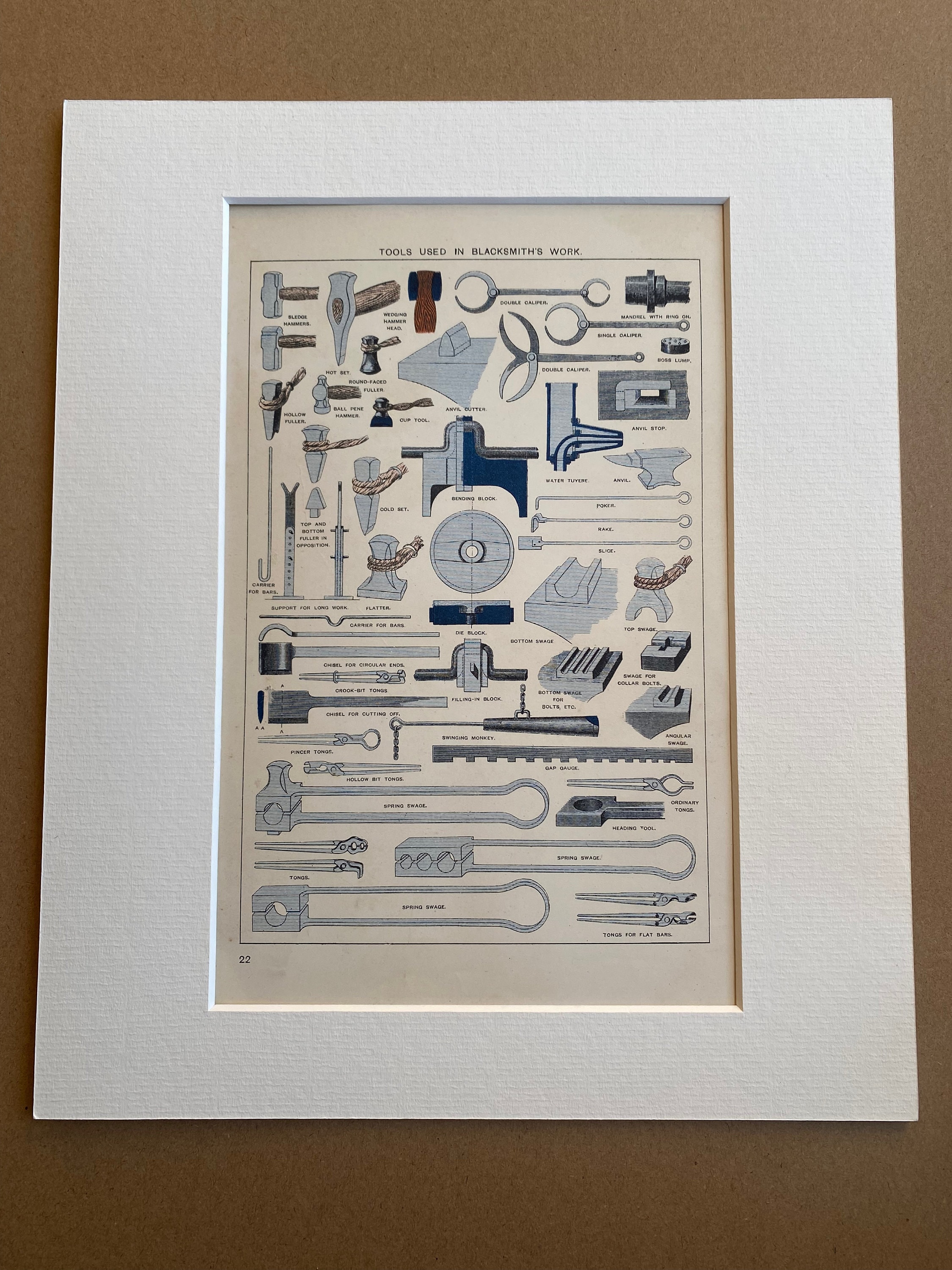 1890 Tools used in Blacksmith's Work Original Antique Print - Metalwork ...