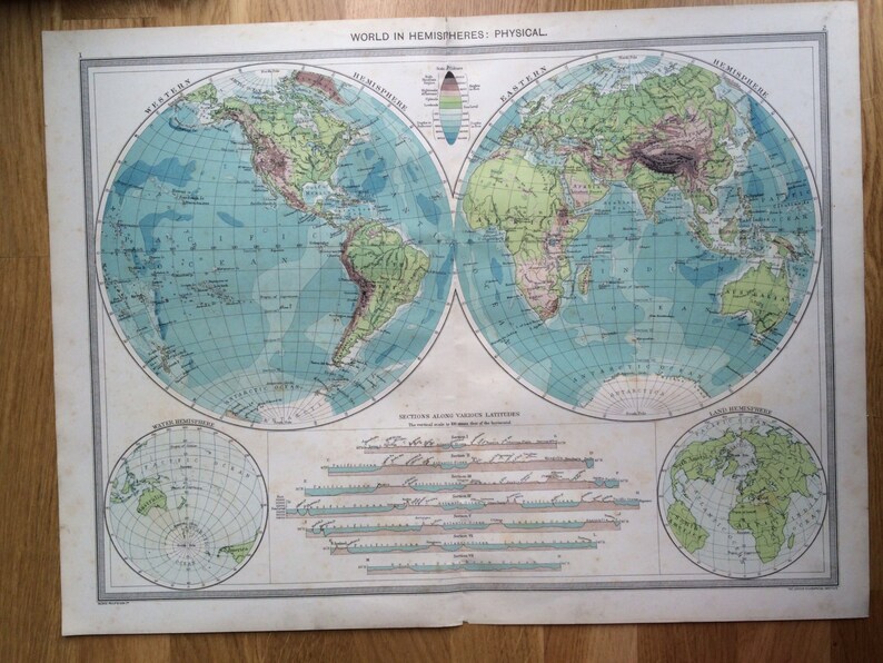1903 the World in Hemispheres Large Original Antique Map - Etsy UK