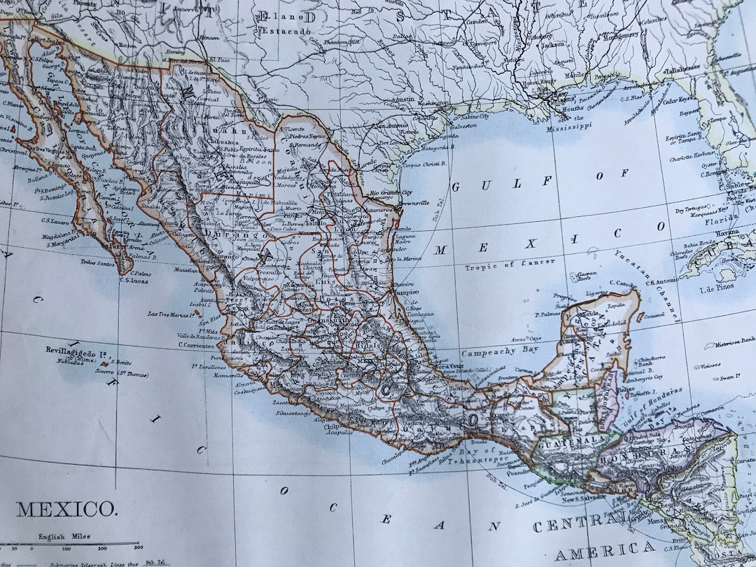 1901 Mexico Original Antique Map Mounted and Matted Available Framed - Etsy