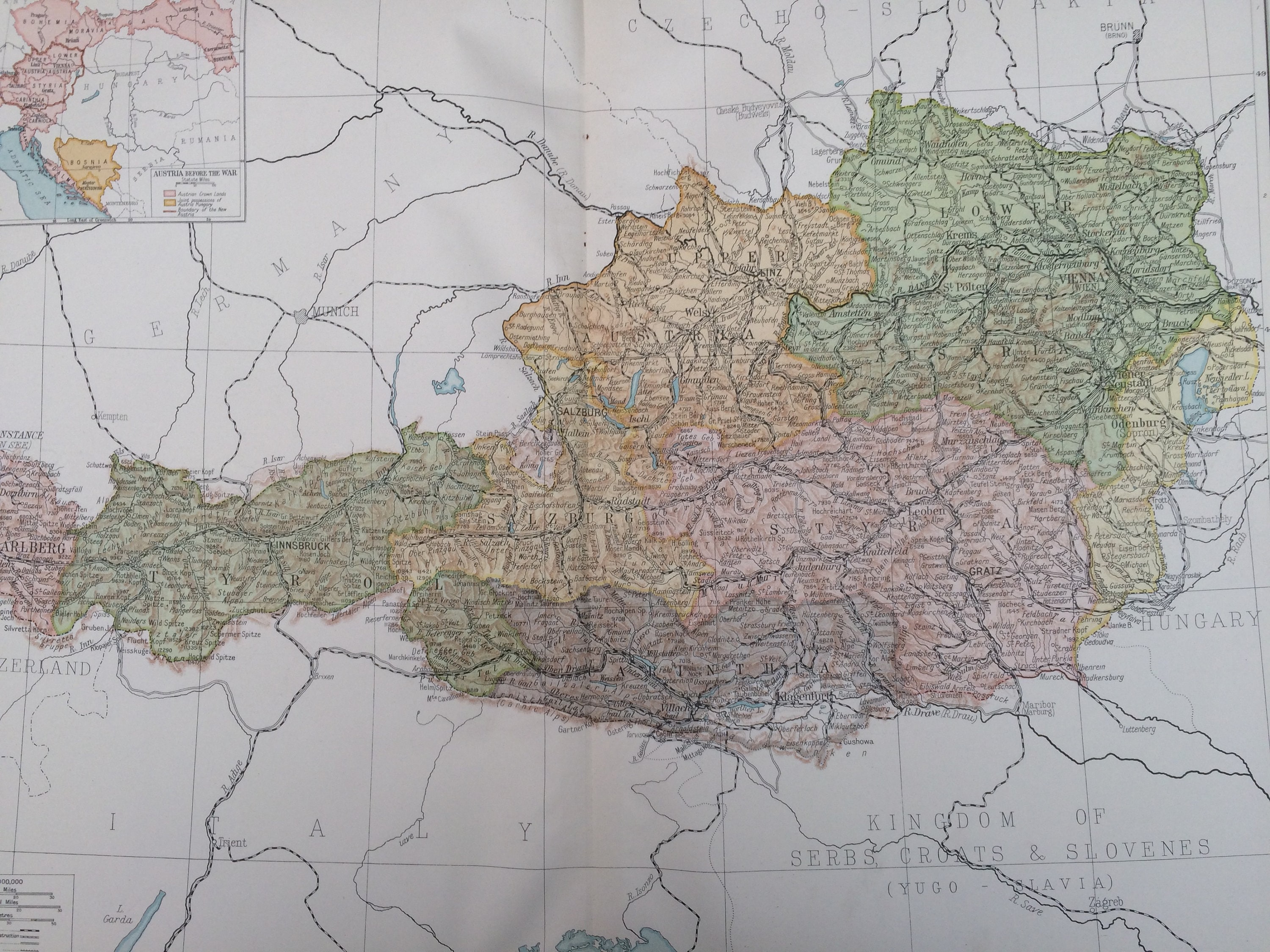 1920 Austria Extra Large Original Antique Map with inset map of Austria ...