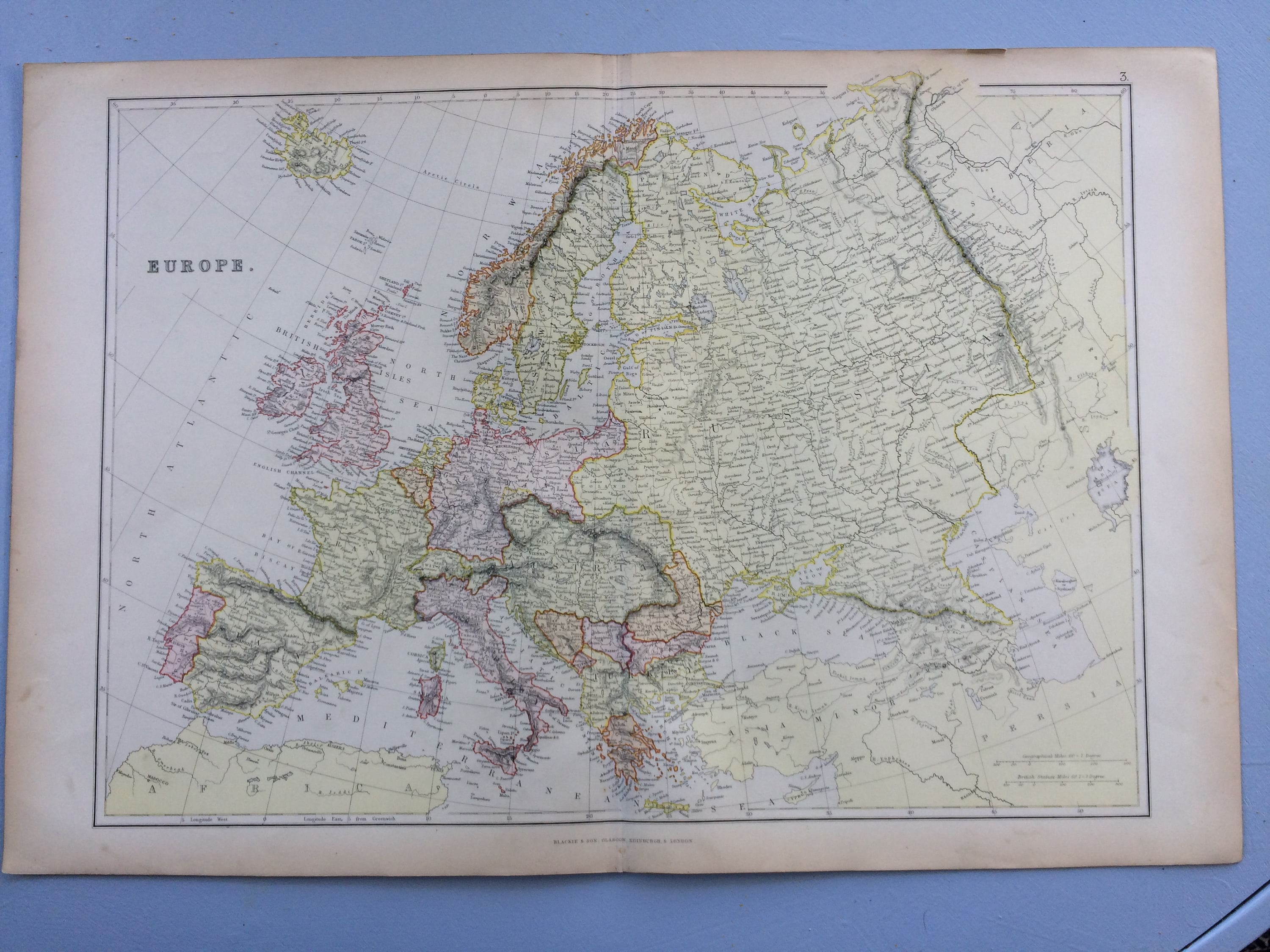 1882 EUROPE Large Original Antique Map, 15 x 22 inches, Home Decor ...