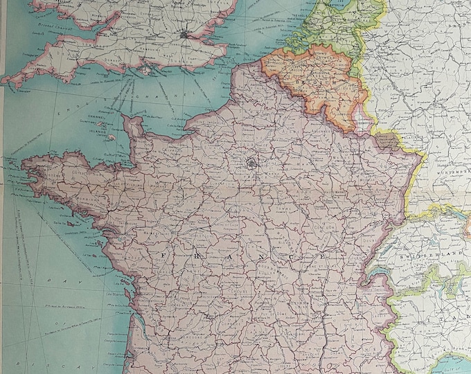 1922 FRANCE, BELGIUM & HOLLAND Large Original Antique Times Atlas ...