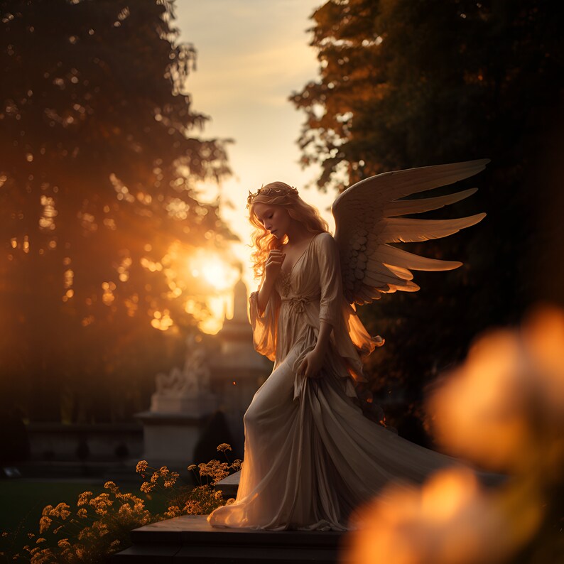 A White Dressed Angel Standing Thoughtful in A Park 2 Images Digital ...