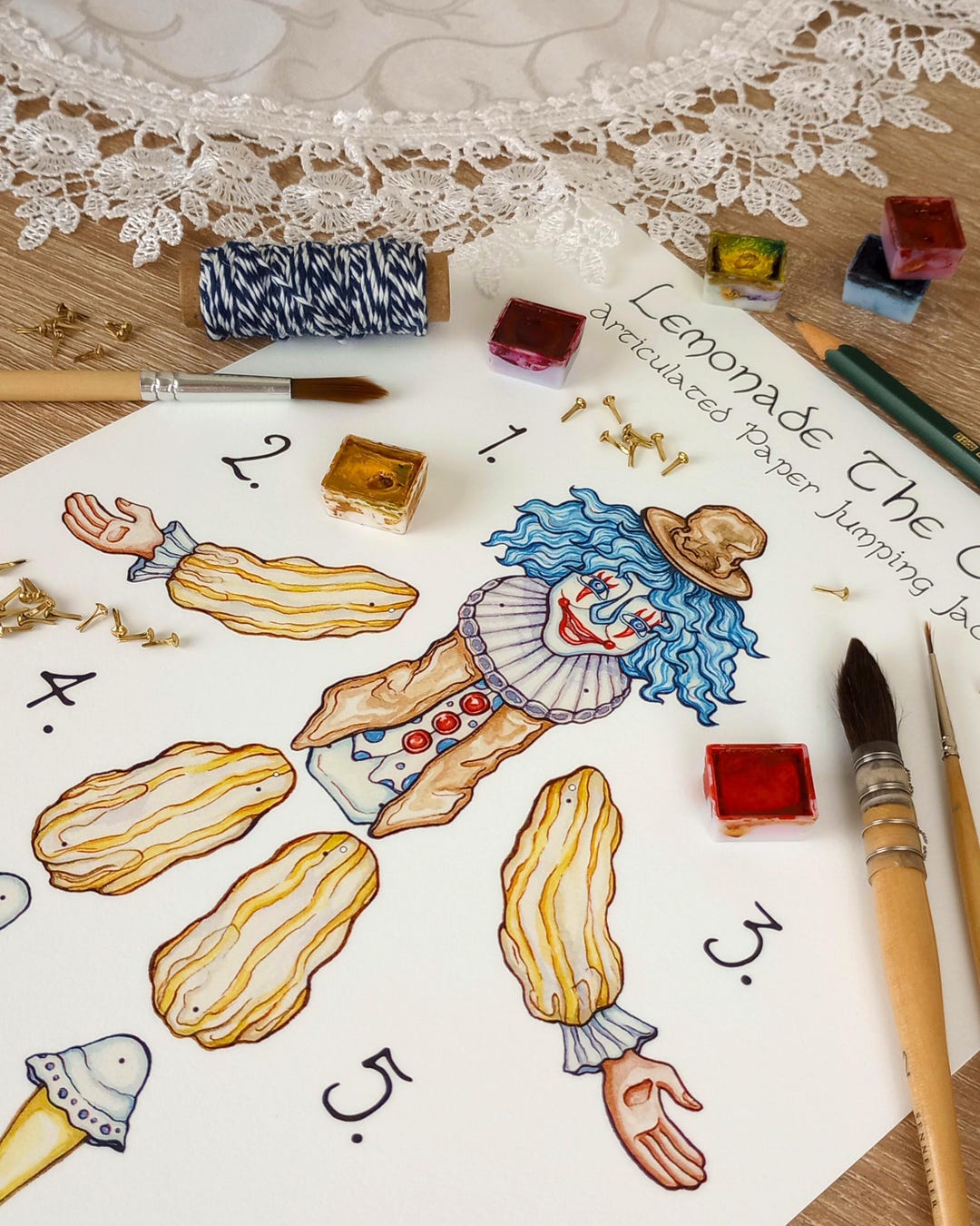 Articulated Paper Jumping Jack Doll Sheet With Pin Fasteners: Lemonade ...
