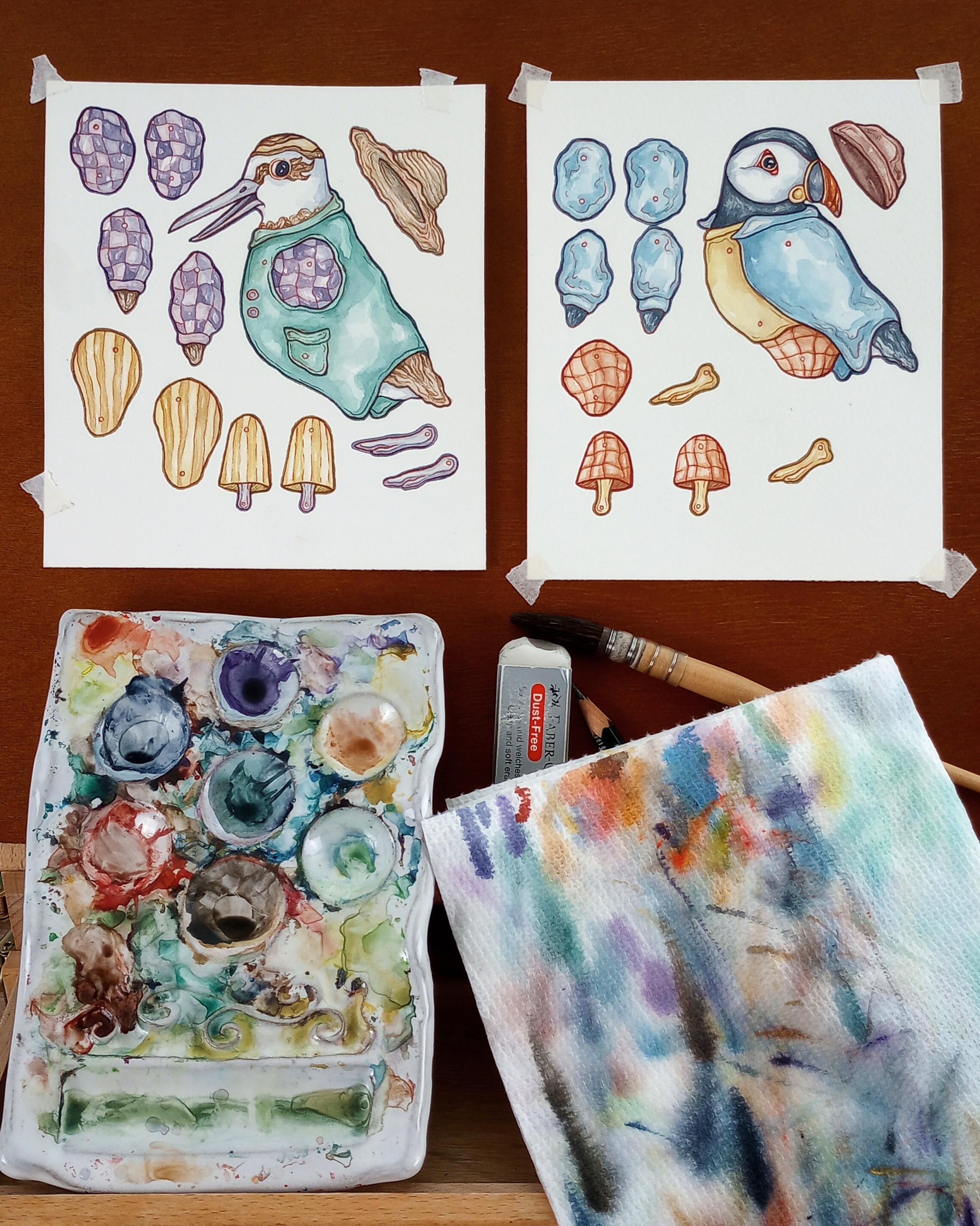 Watercolor Puffin & Piper Paper Doll Kit OR Fully Assembled Dolls ...