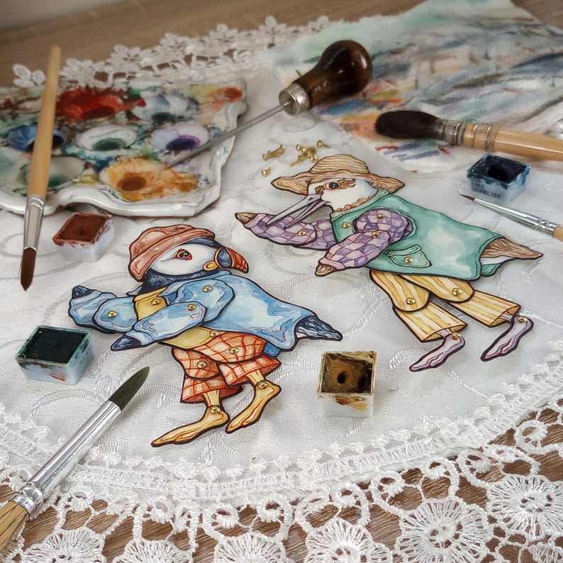 Watercolor Puffin & Piper Paper Doll Kit OR Fully Assembled Dolls ...