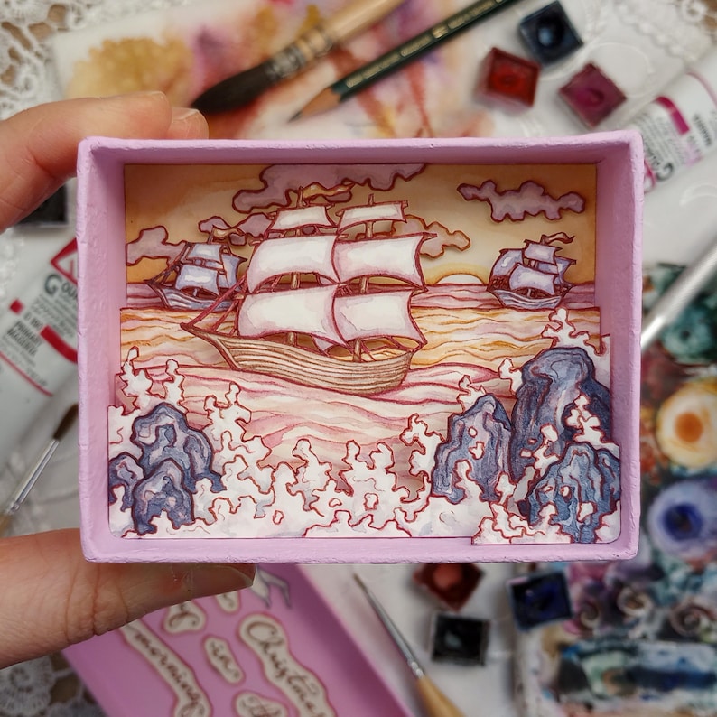 I Saw Three Ships Diorama Box: Hand-painted Watercolor Paper Theatre ...