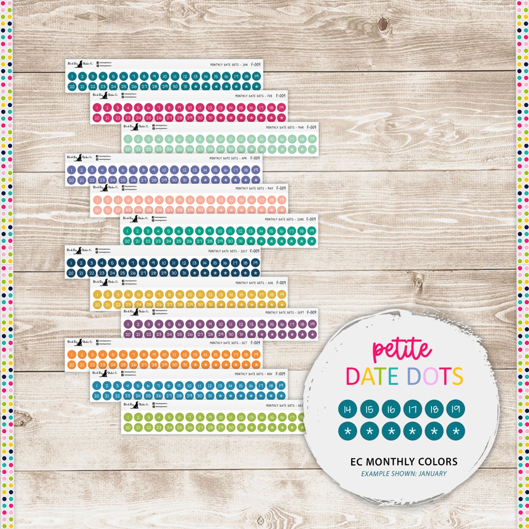 PETITE Monthly DATE DOTS - Planner Stickers - Erin Condren Colors L-011 ...