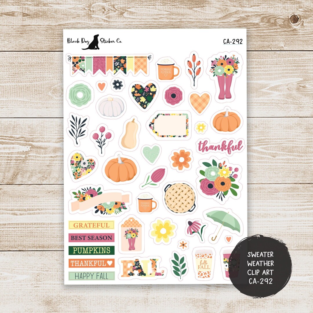 Sweater Weather - Decorative Fall Clip Art Stickers - Planner Stickers ...