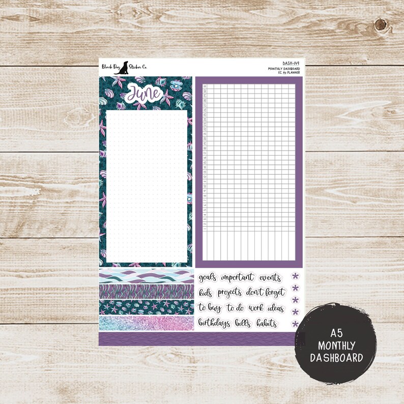 Erin Condren EC 7x9 or A5 Dashboard Monthly Kit June - Etsy
