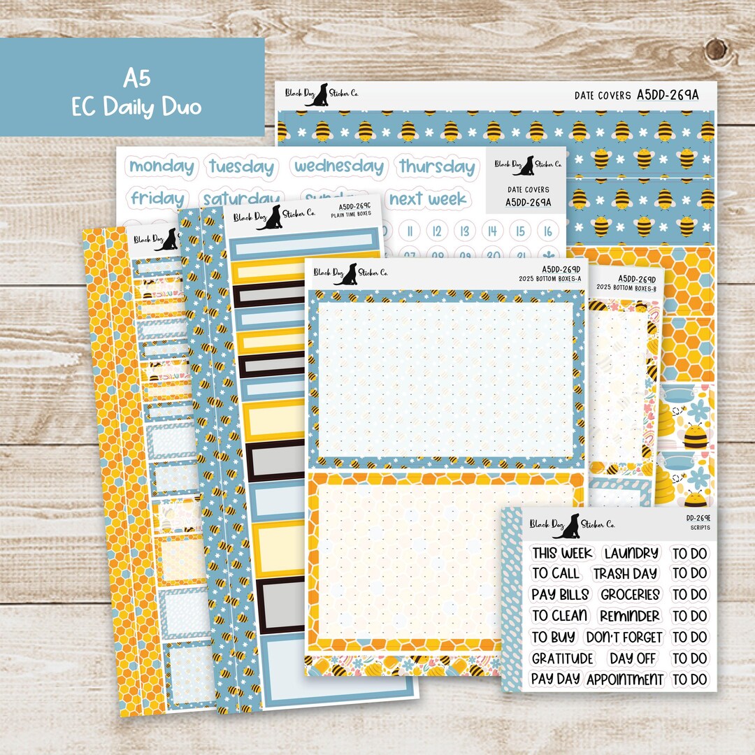 A5DD-269 EC A5 Daily Duo Weekly Kit - Honey Bee - Planner Stickers - Etsy