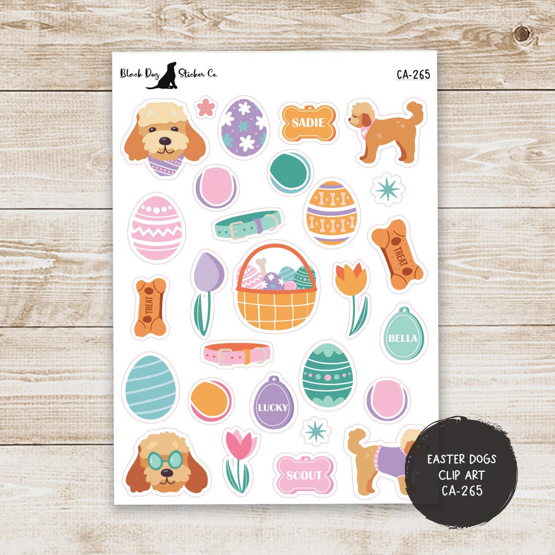 Easter Dogs - Decorative Spring Day Clip Art Stickers - Planner ...