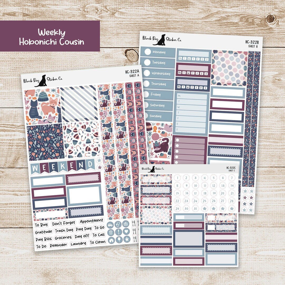 HC-322 Hobonichi Cousin Weekly Kit - Cozy Kittens - Planner Stickers - Etsy