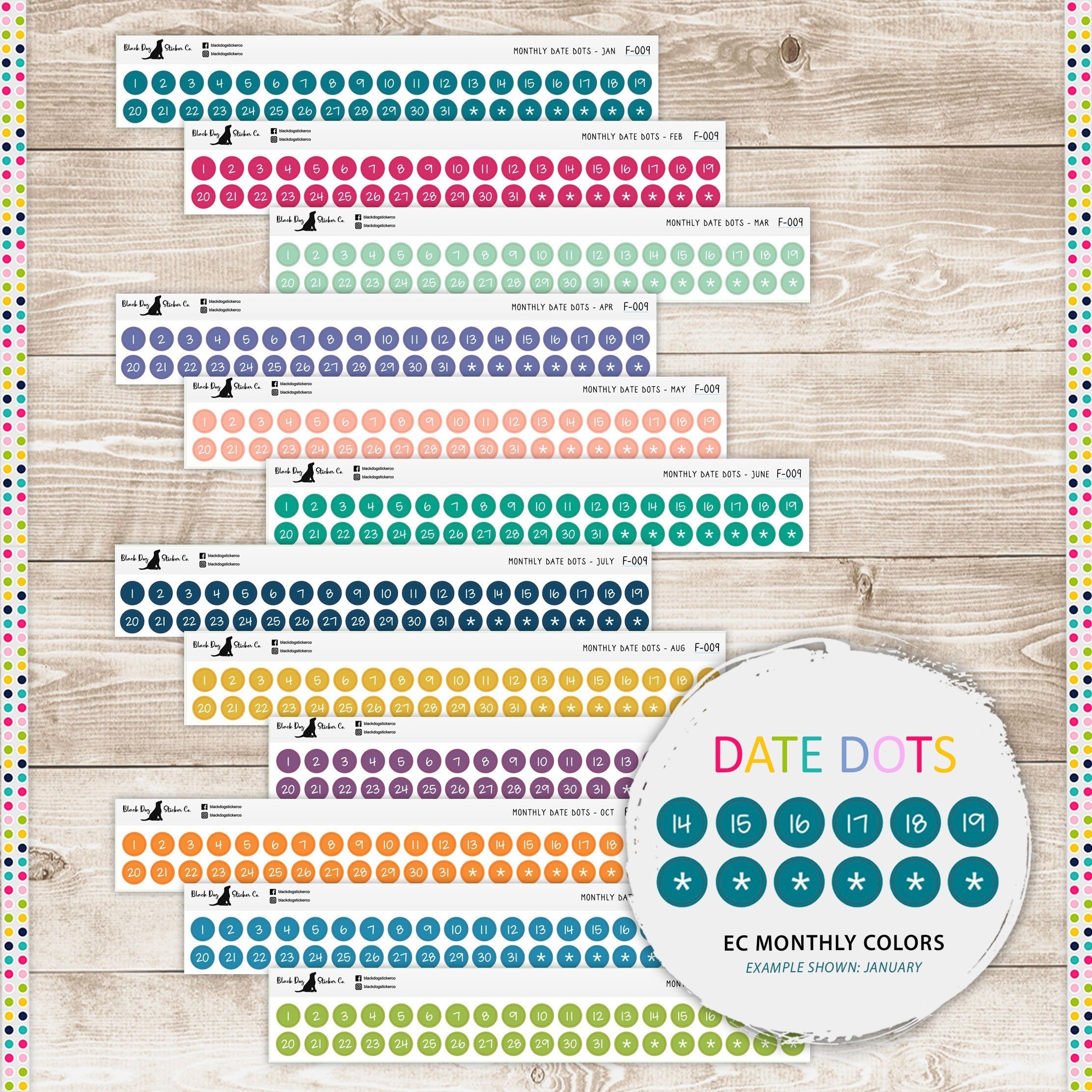 Monthly DATE DOTS Planner Stickers Erin Condren Colors - Etsy