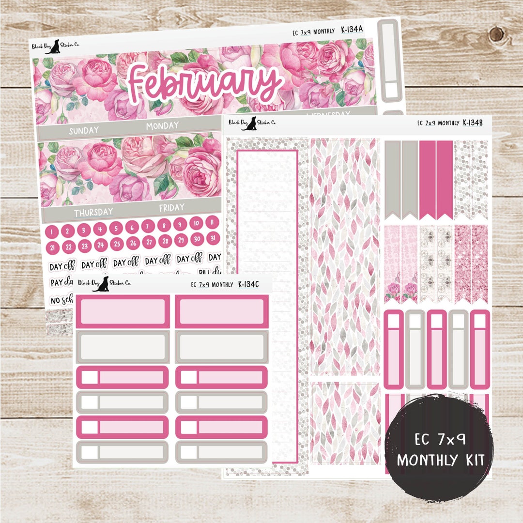 K-134 Erin Condren EC 7x9 Monthly Kit February 2023 Pink Princess ...