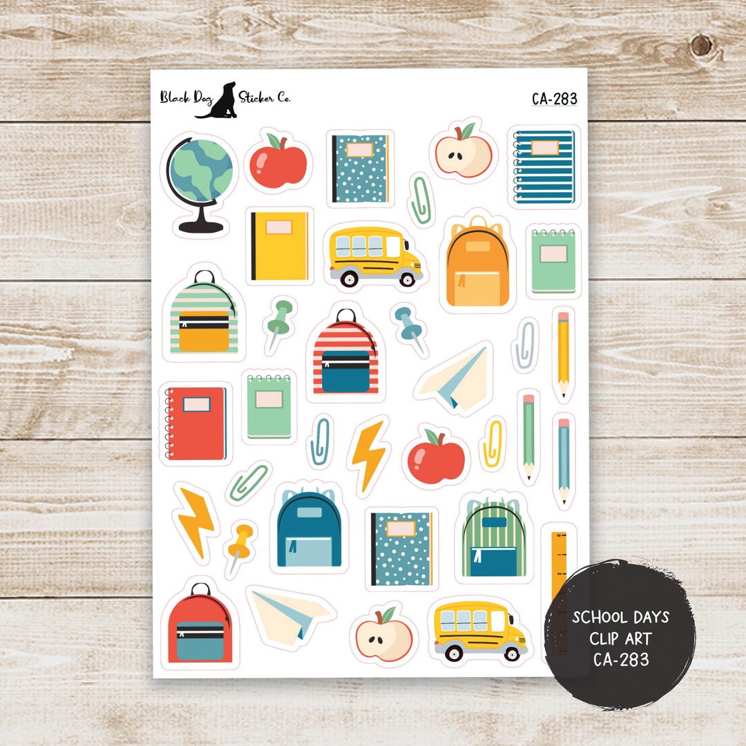 School Days - Decorative Summer Clip Art Stickers - Planner Stickers CA ...