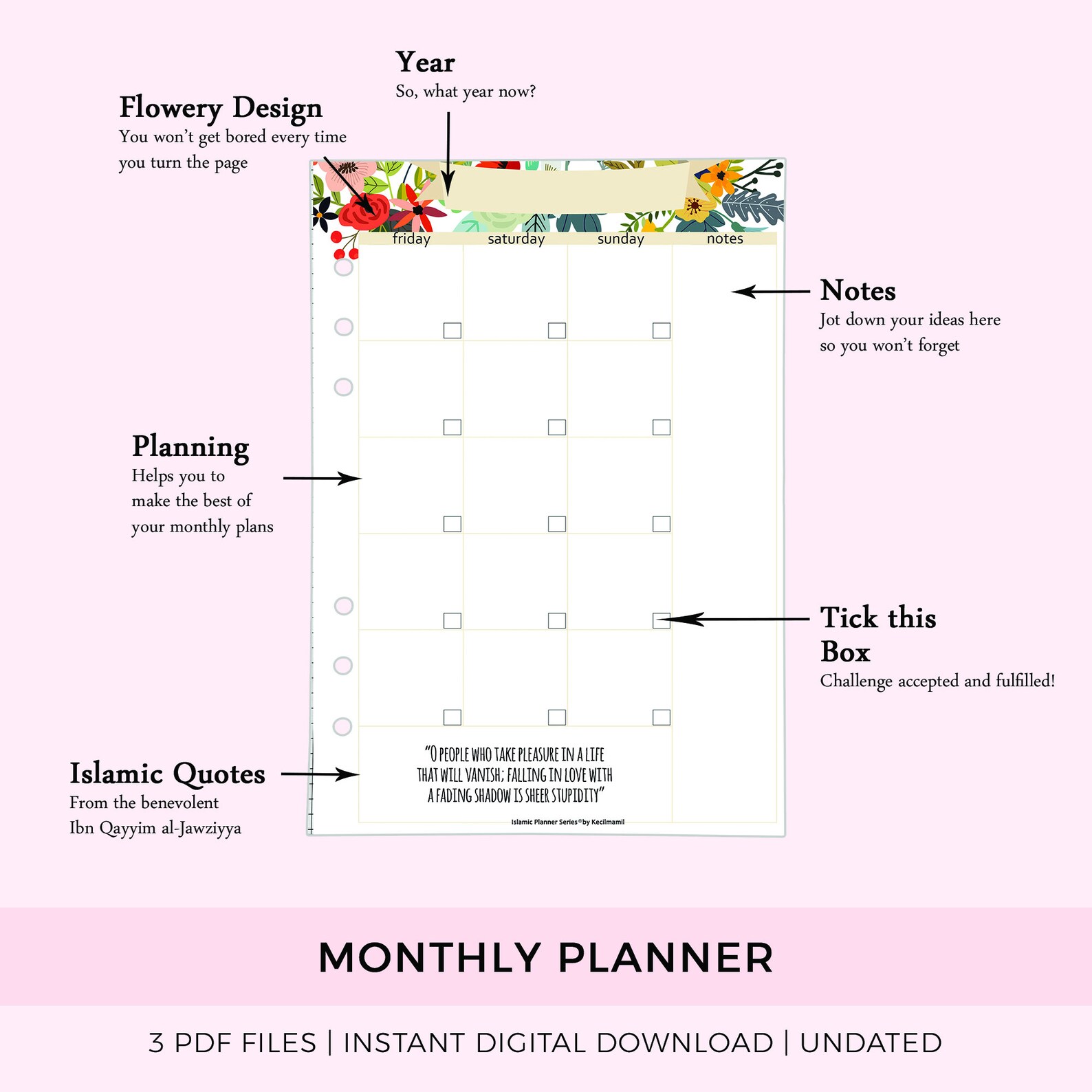 Islamic DAILY, WEEKLY, & MONTHLY Planners by Kecilmamil A5 Size ...