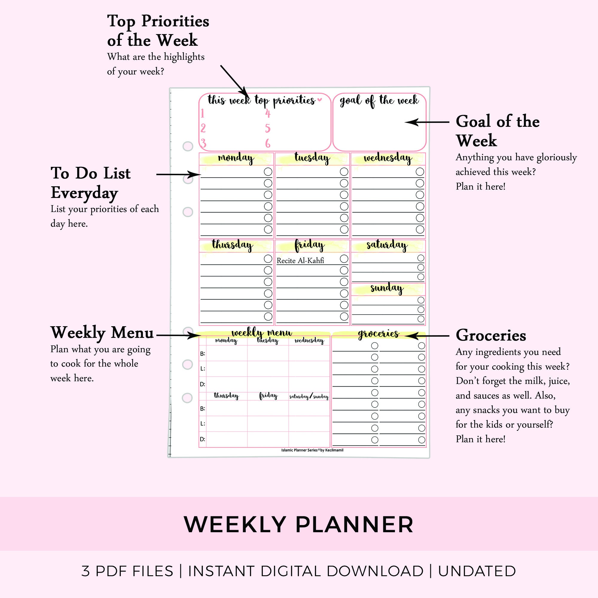 Islamic DAILY, WEEKLY, & MONTHLY Planners by Kecilmamil A5 Size ...