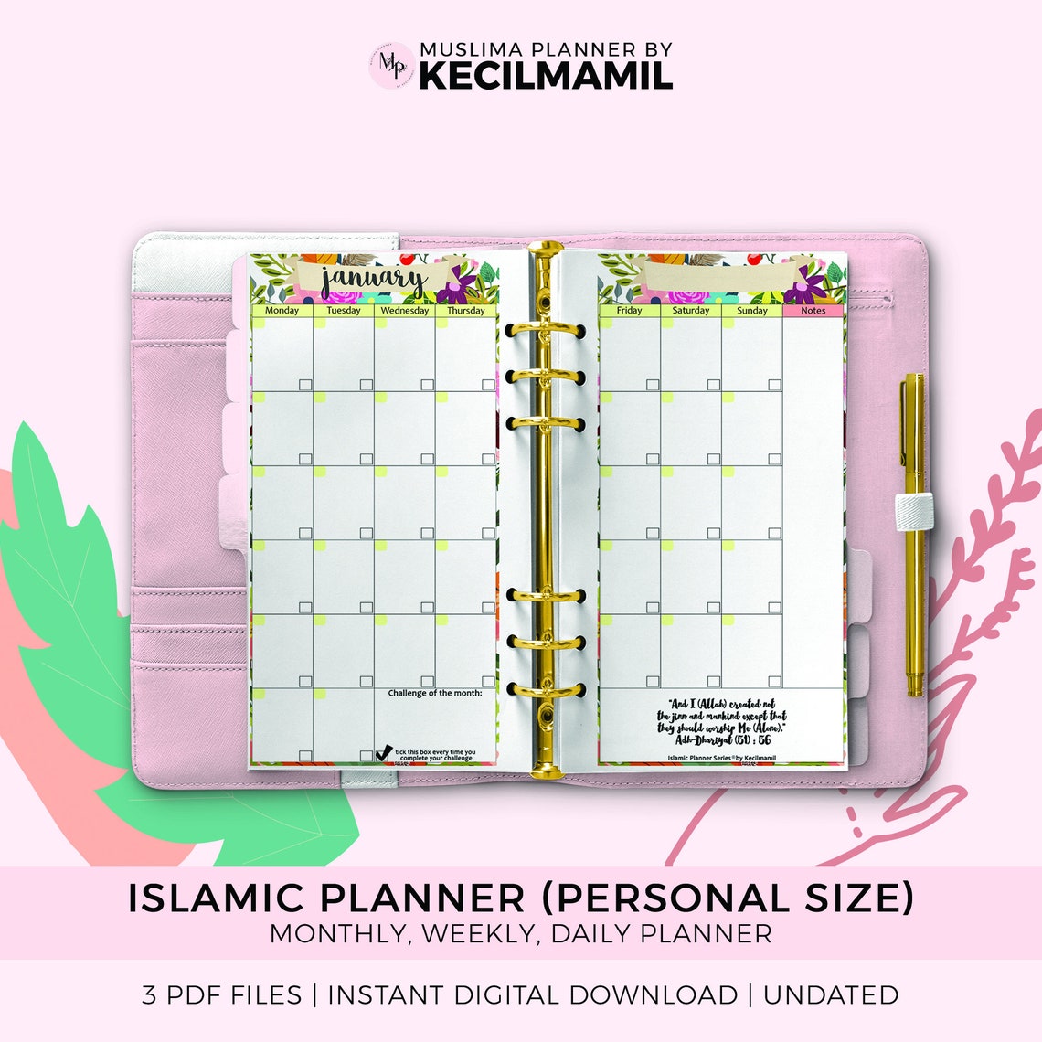 Islamic DAILY, WEEKLY, & MONTHLY Planners by Kecilmamil personal Size ...