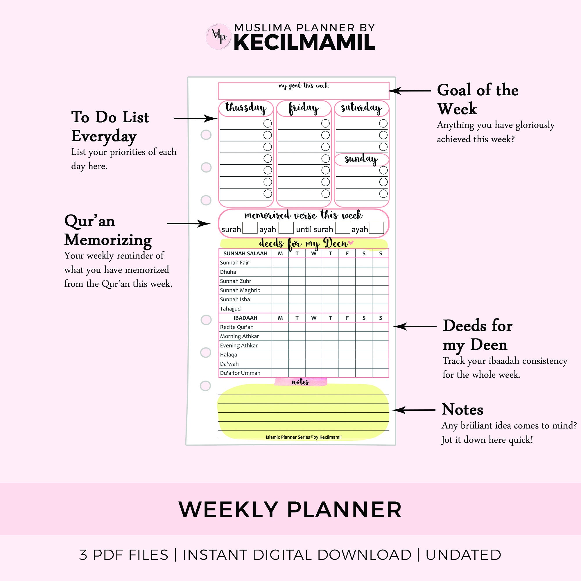 Islamic DAILY WEEKLY & MONTHLY Planners by Kecilmamil - Etsy