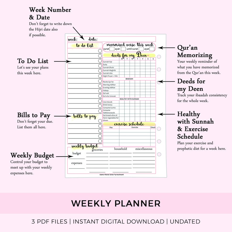 Islamic DAILY, WEEKLY, & MONTHLY Planners by Kecilmamil (A5 Size ...