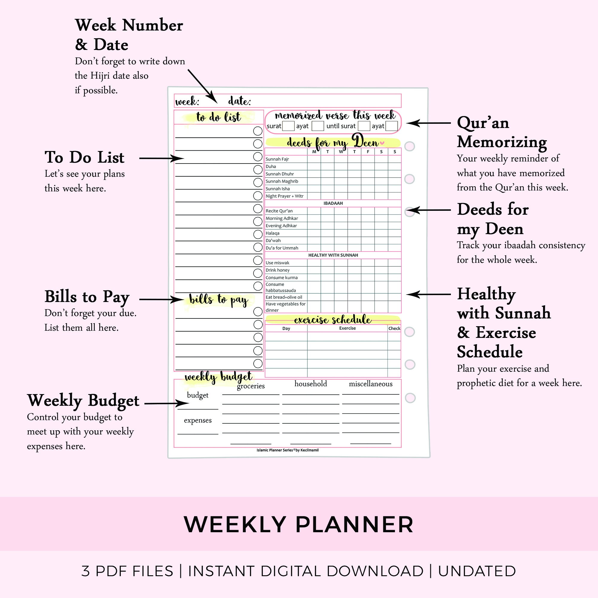Islamic DAILY, WEEKLY, & MONTHLY Planners by Kecilmamil A5 Size ...