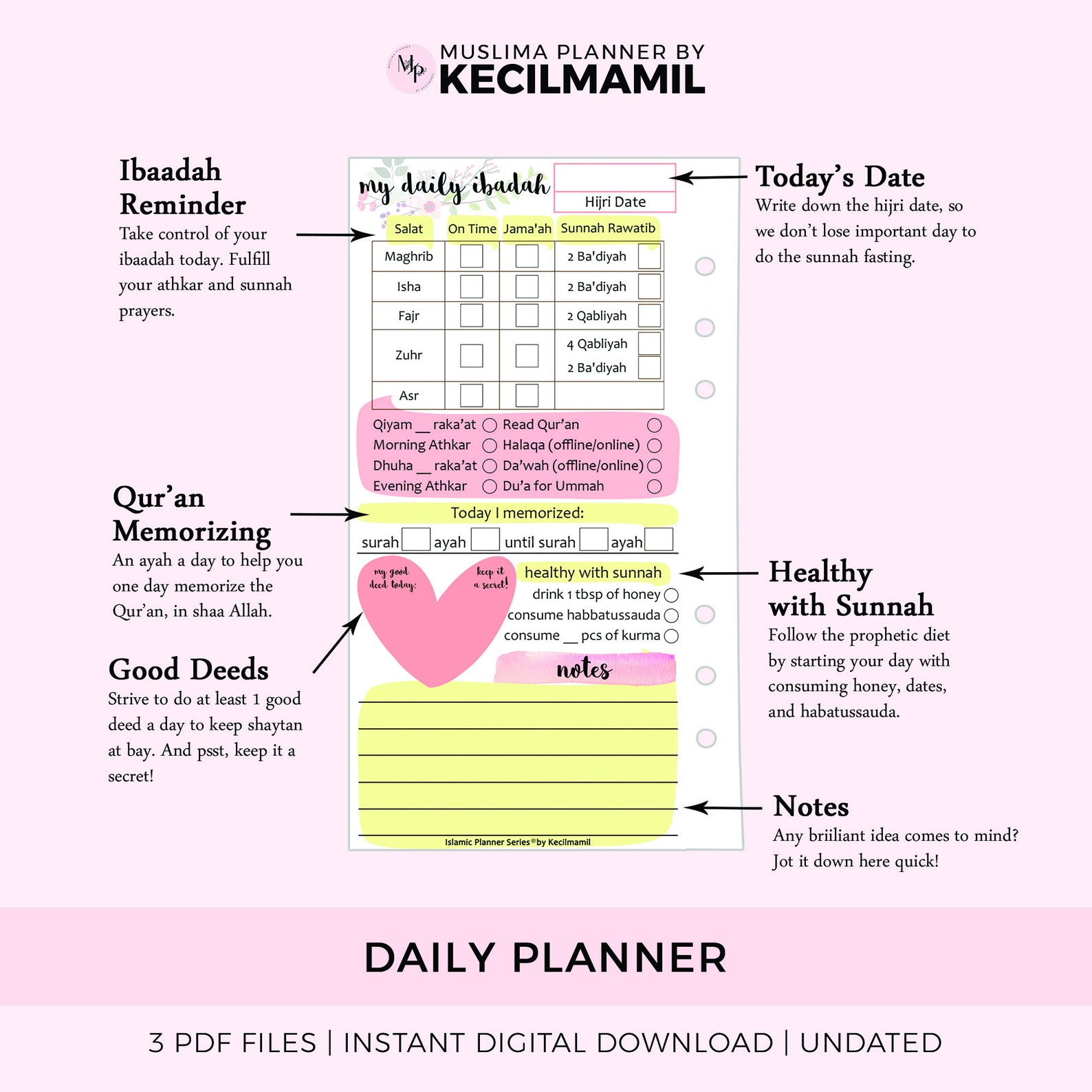 Islamic DAILY WEEKLY & MONTHLY Planners by Kecilmamil - Etsy