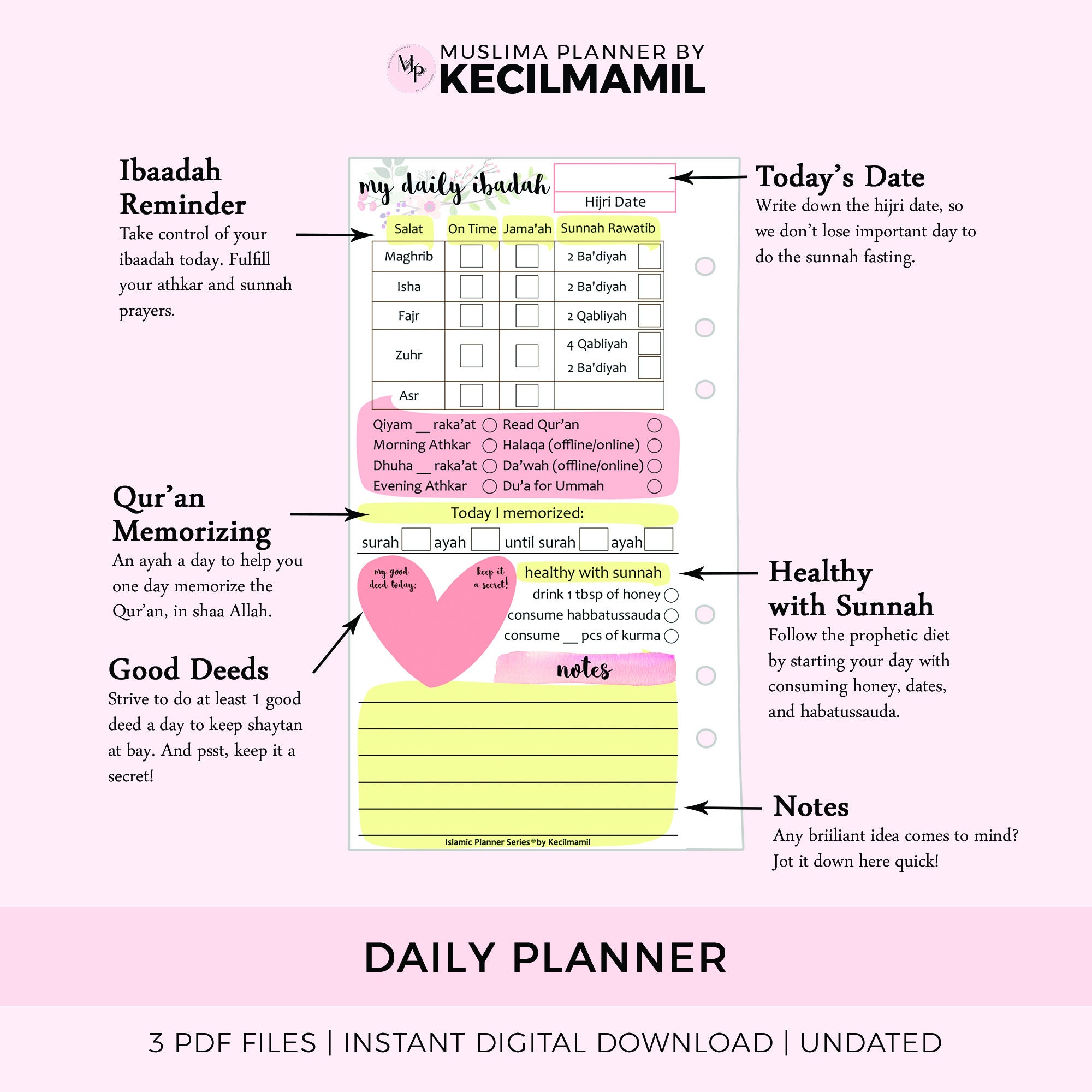 Islamic DAILY, WEEKLY, & MONTHLY Planners by Kecilmamil personal Size ...