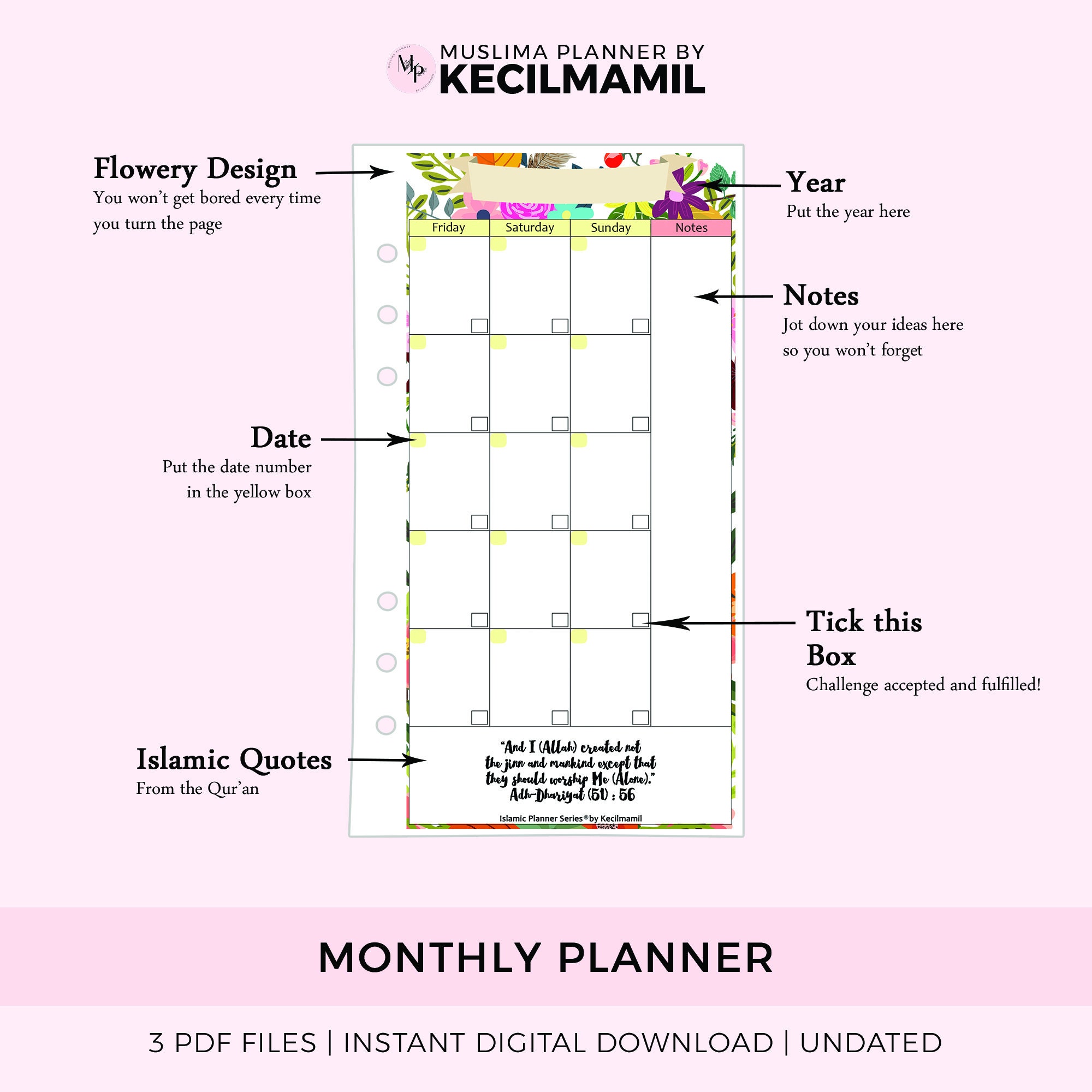 Islamic DAILY, WEEKLY, & MONTHLY Planners by Kecilmamil personal Size ...