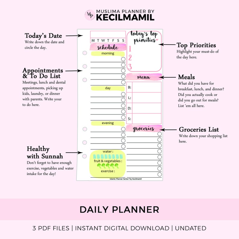 Islamic DAILY, WEEKLY, & MONTHLY Planners by Kecilmamil personal Size ...