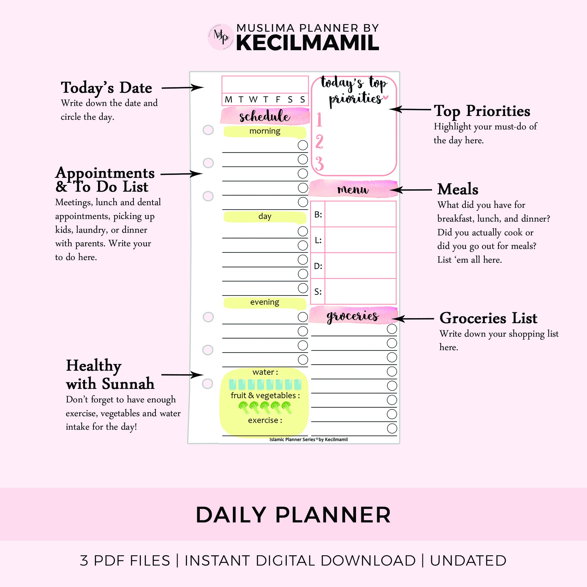 Islamic DAILY, WEEKLY, & MONTHLY Planners by Kecilmamil personal Size ...