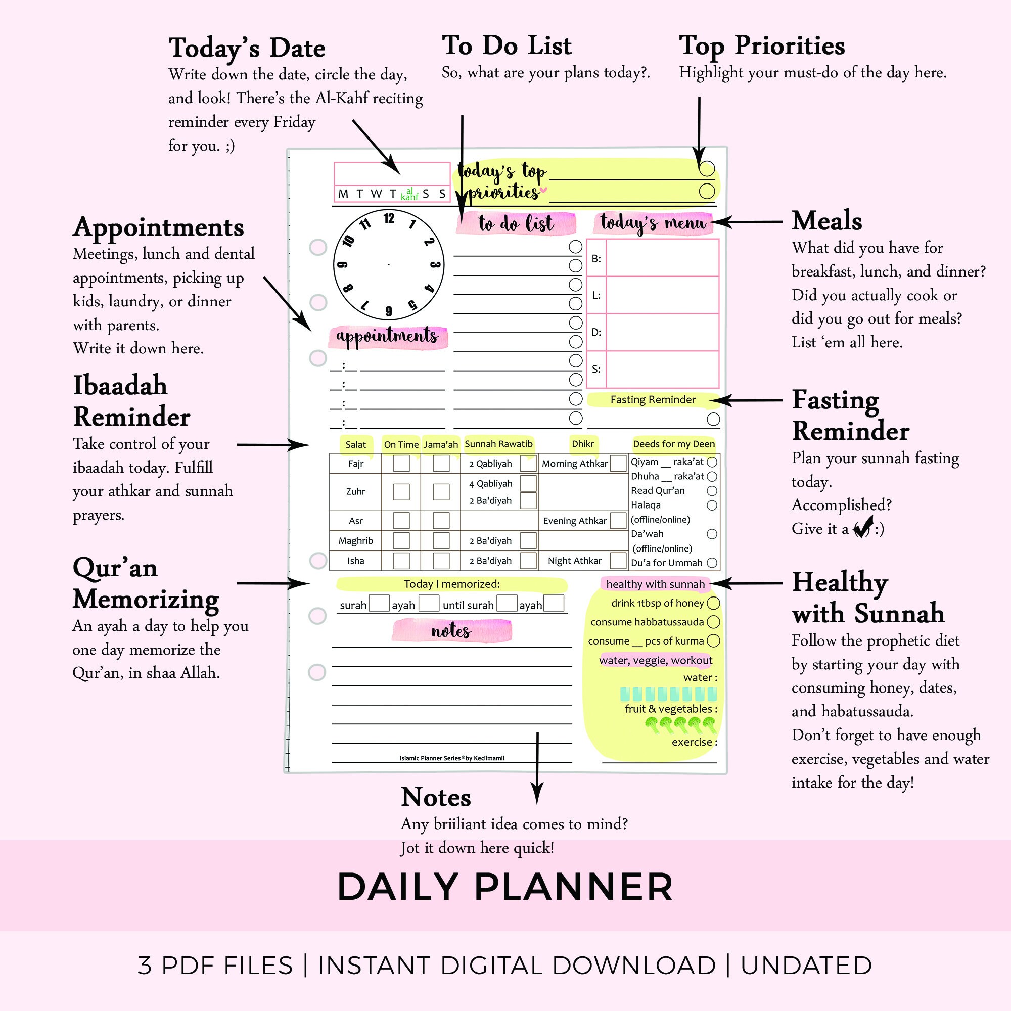 Islamic DAILY, WEEKLY, & MONTHLY Planners by Kecilmamil A5 Size ...
