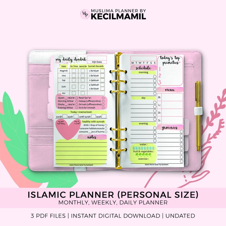 Islamic DAILY, WEEKLY, & MONTHLY Planners by Kecilmamil personal Size ...