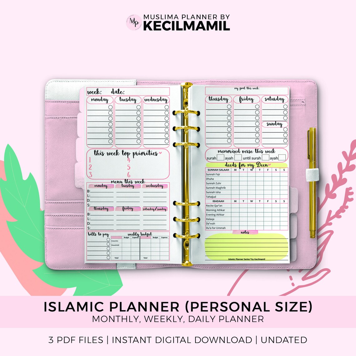 Islamic DAILY, WEEKLY, & MONTHLY Planners by Kecilmamil personal Size ...