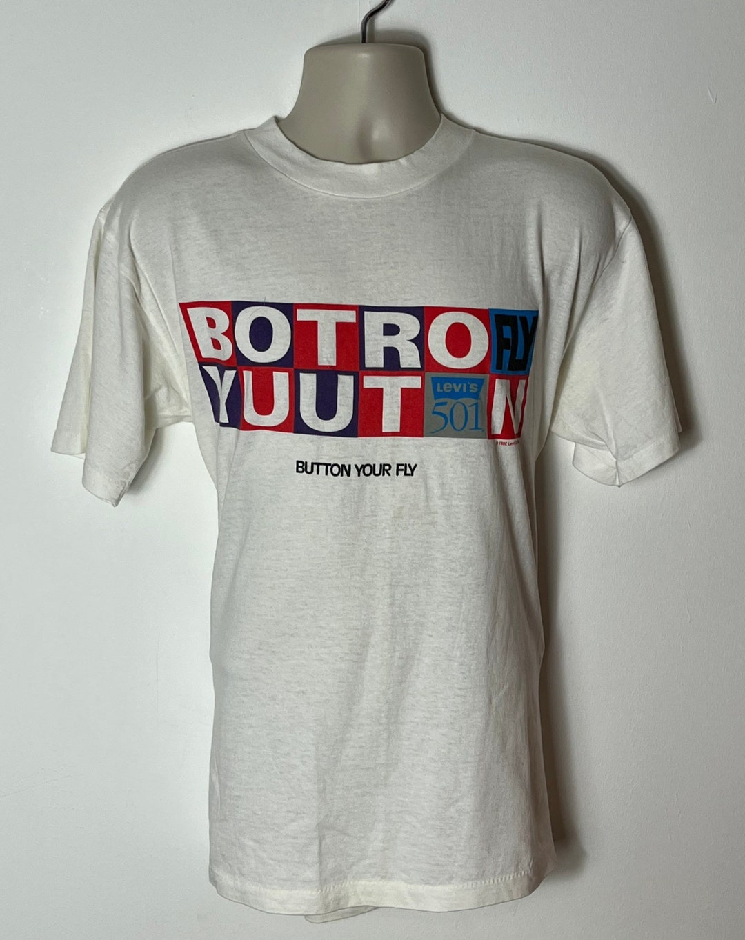 Levis Button Your Fly Logo T-shirt Made in USA Red White Blue Mens ...