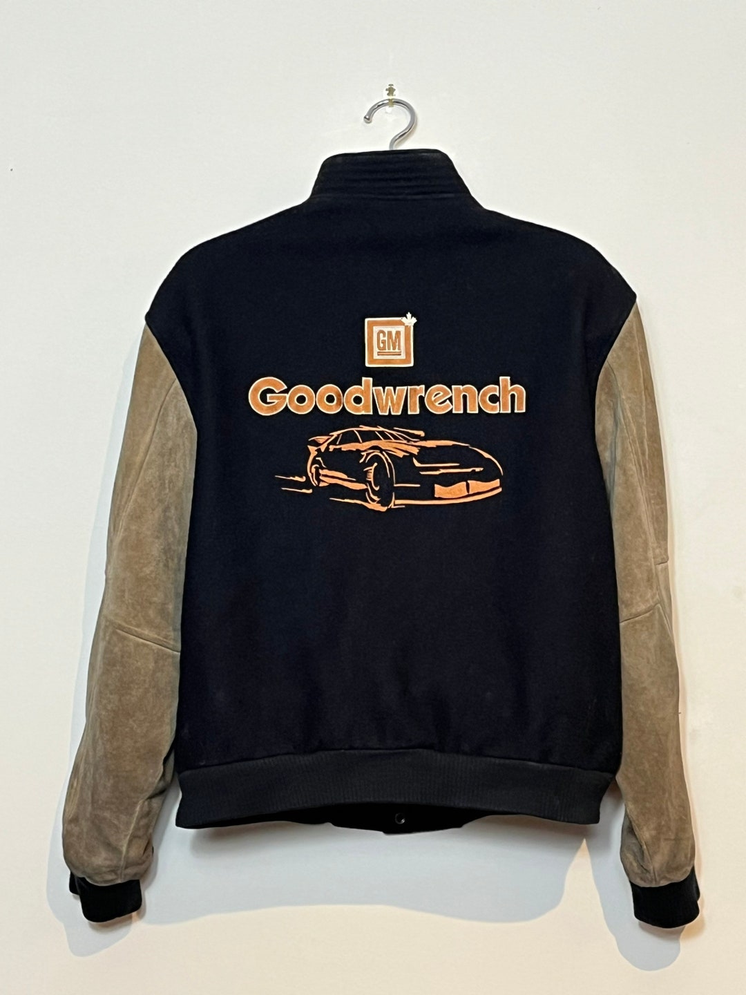 Mr Goodwrench Varsity Bomber Jacket Wool Suede Black Brown Mens Ladies ...