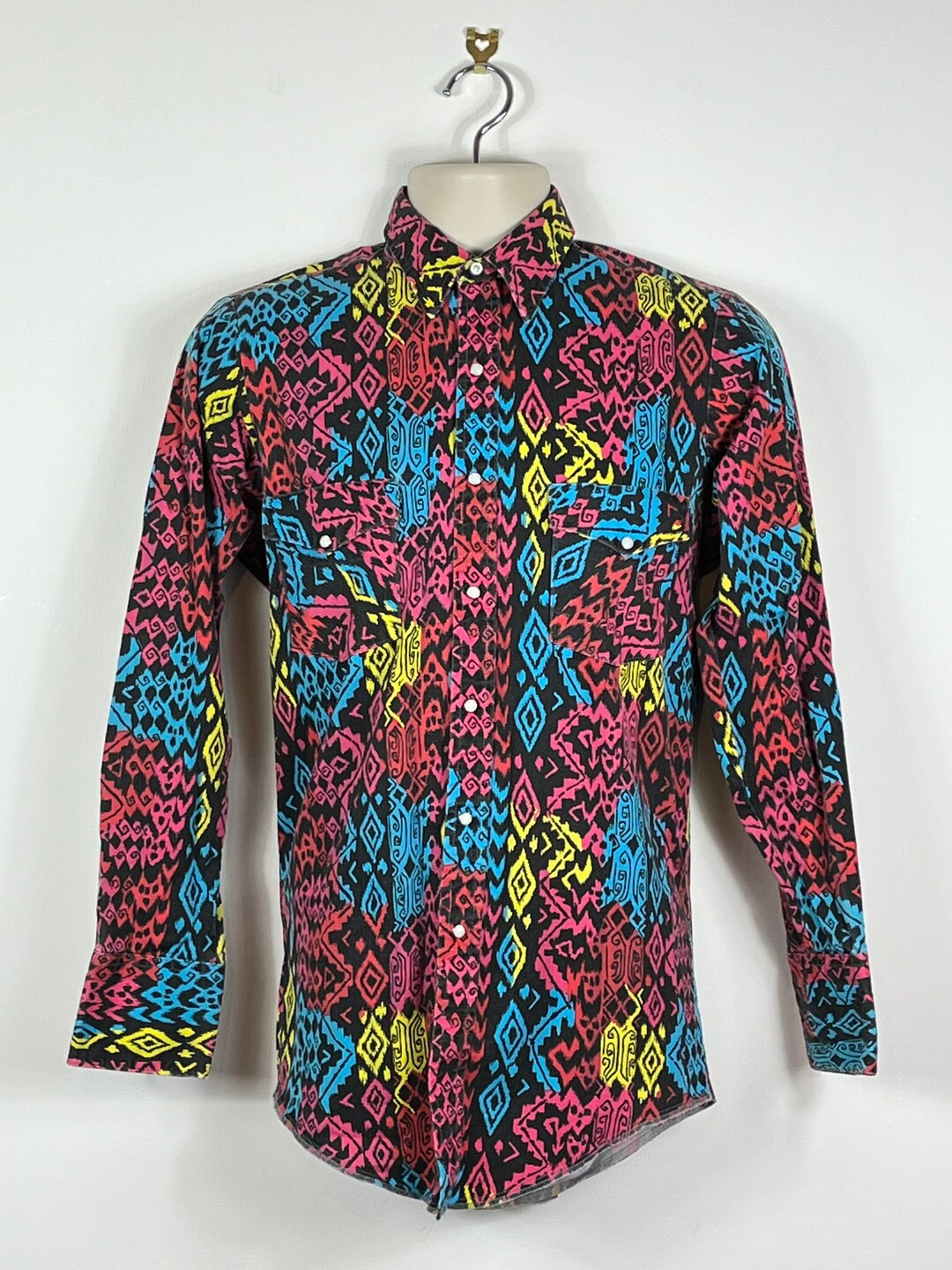 Aztec Print Shirt Made in USA Blue Red Black Mens Ladies Medium 40 ...