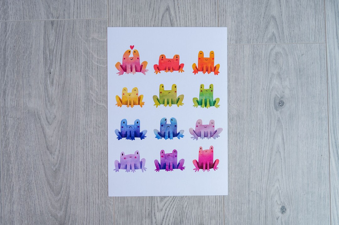 A4 'rainbow Frogs' Heavyweight Art Print - Etsy
