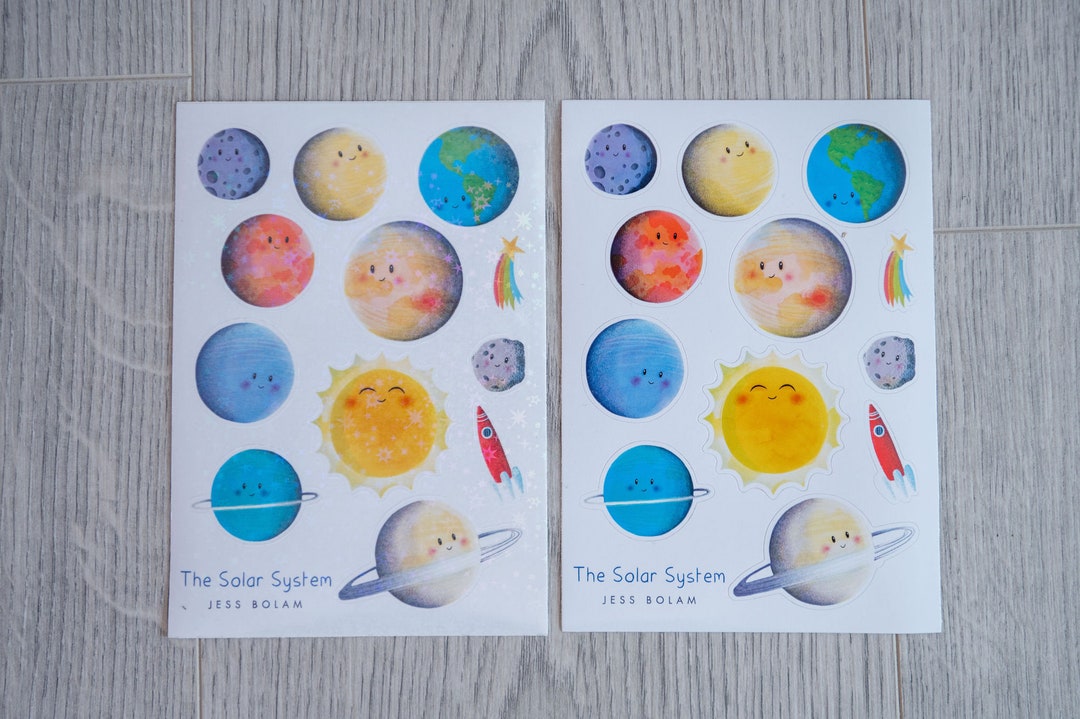 The Solar System Sticker Sheet white Glitter, Gloss Finish, Planets ...