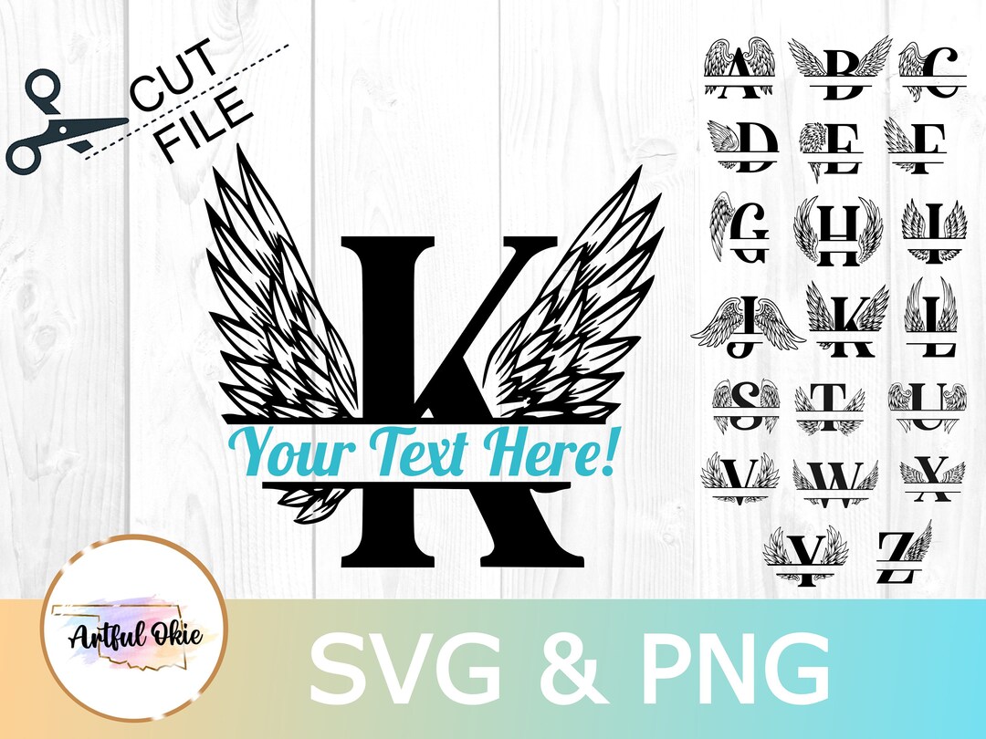 Split Monogram Angel Wing SVG - Etsy