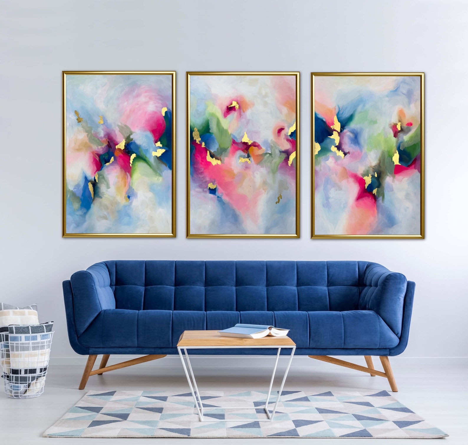 Colorful Abstract 3 Piece Art Print Set With Gold Leaf - Etsy