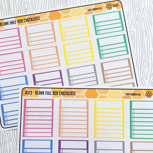 Blank Full Box // Half Box Checklists sets of 8 or 16 Item - Etsy