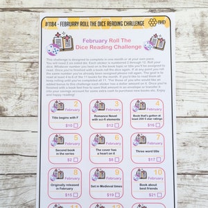 February Roll the Dice Reading Challenge (set of 1 Sheet) Item #1184 - Etsy
