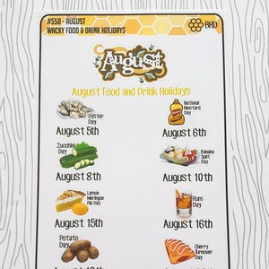 August Wacky Food & Drink Holidays (set of 11) Item #550 - Etsy