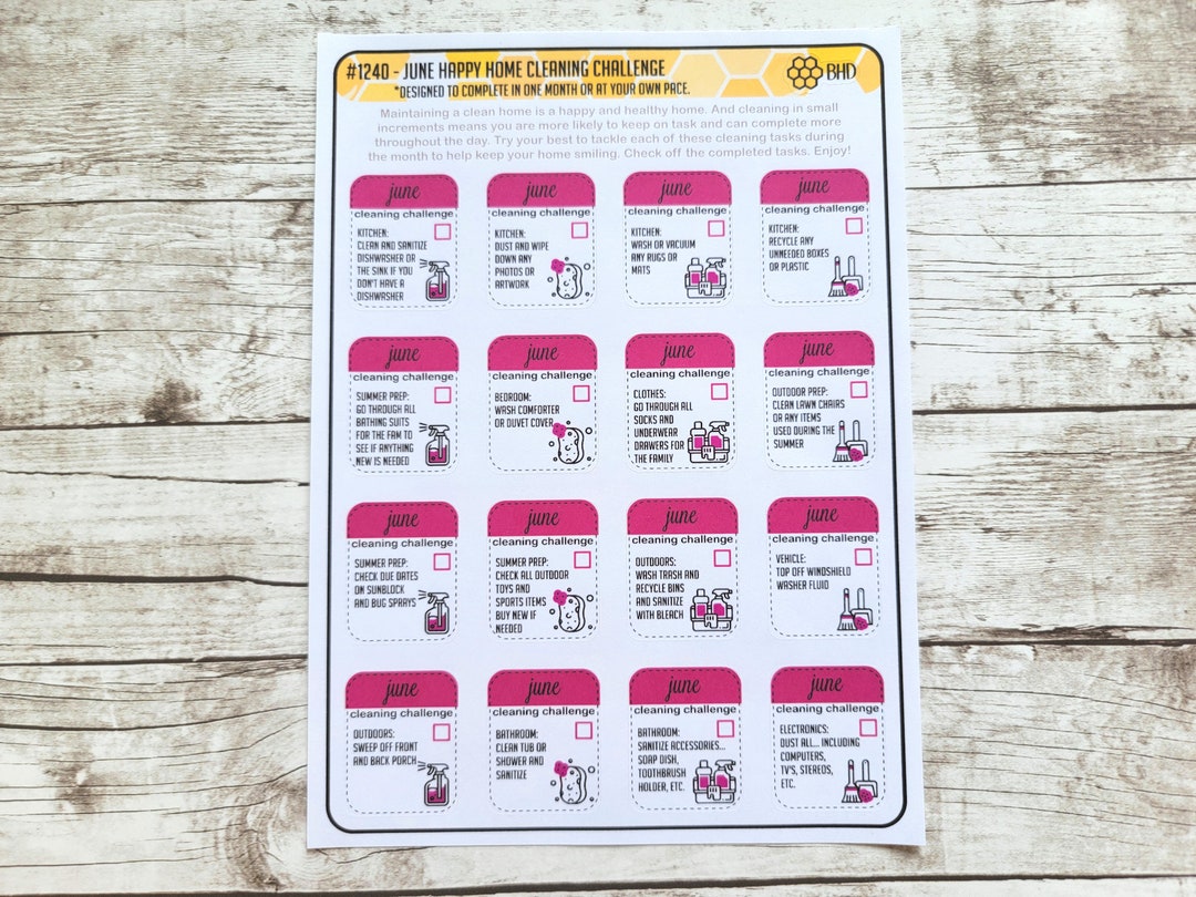 June Happy Home Cleaning Challenge (set of 1 Sheet) Item #1240 - Etsy