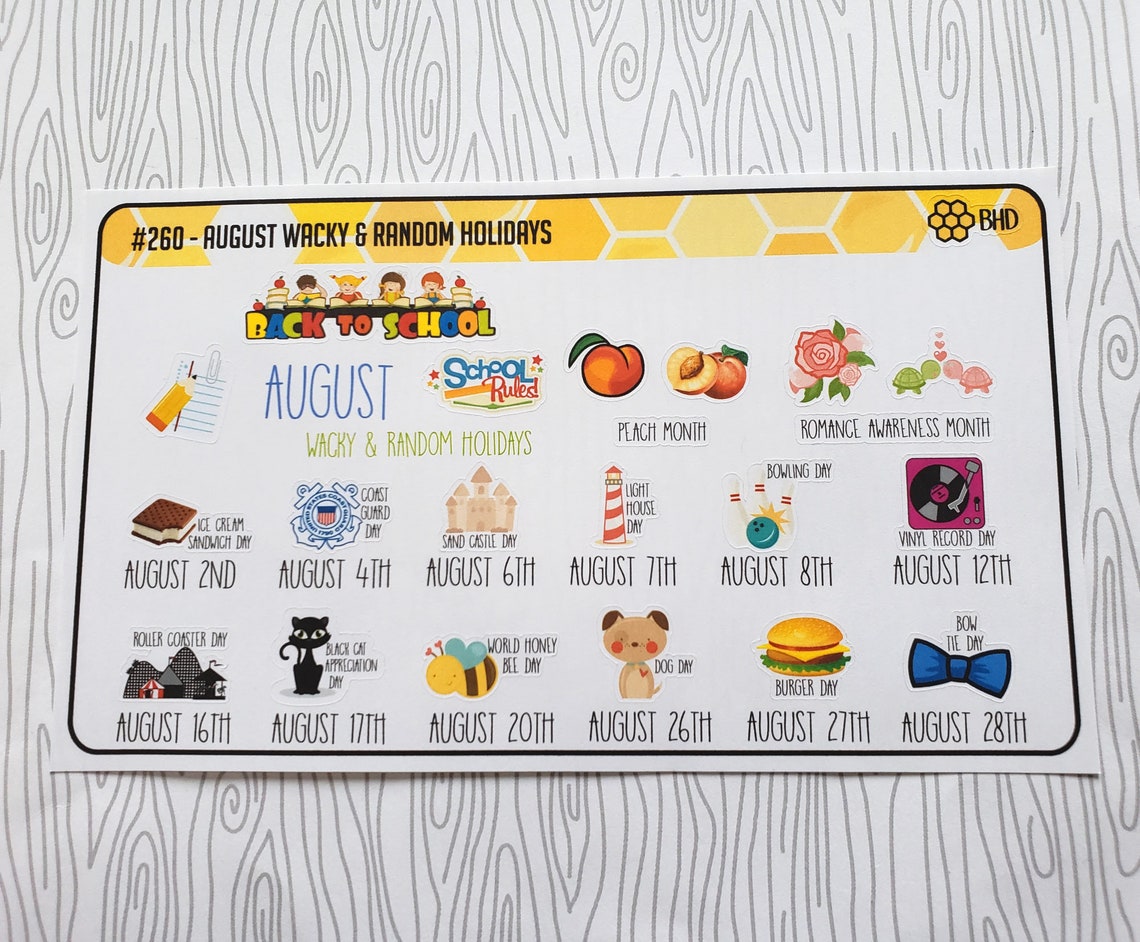 August Wacky & Random Holidays (set of 16) Item #260 - Etsy