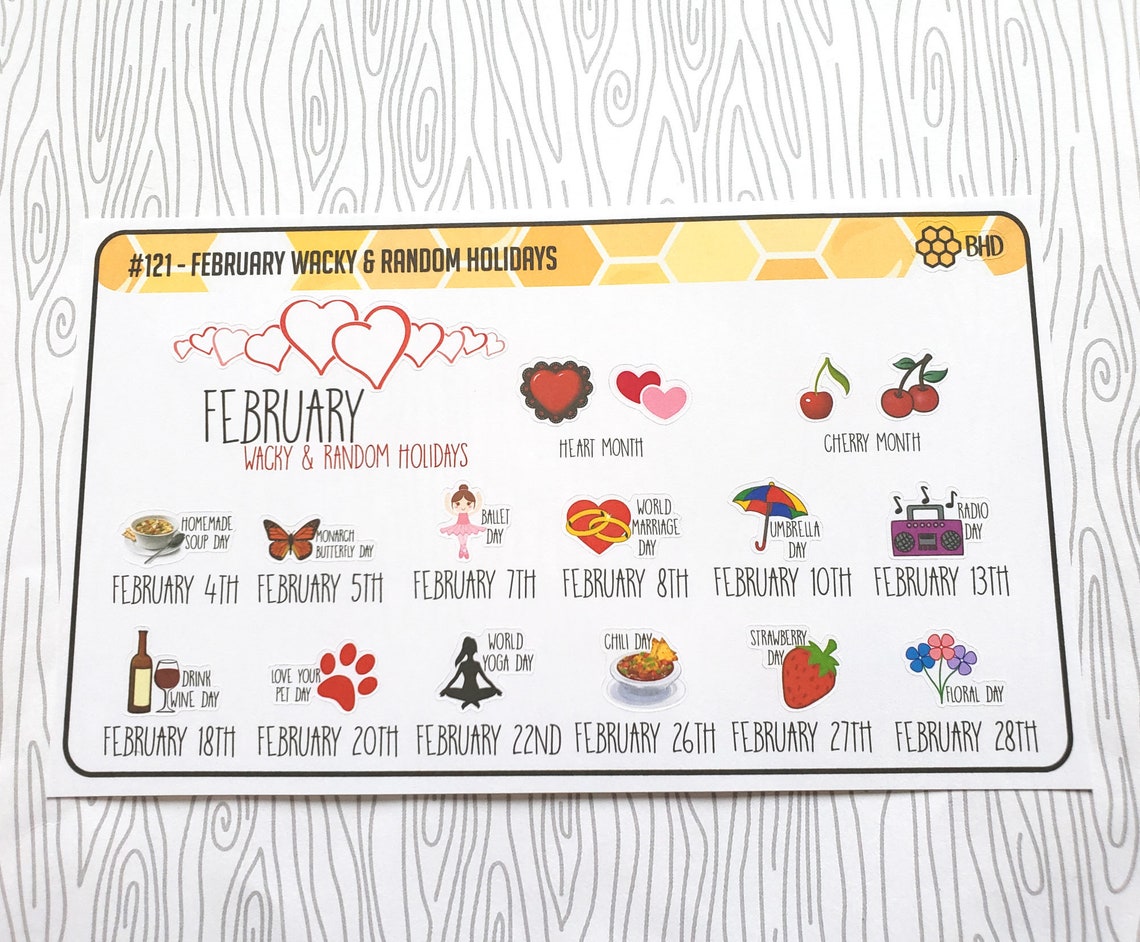 February Wacky & Random Holiday Stickers set of 16 Item 121 - Etsy