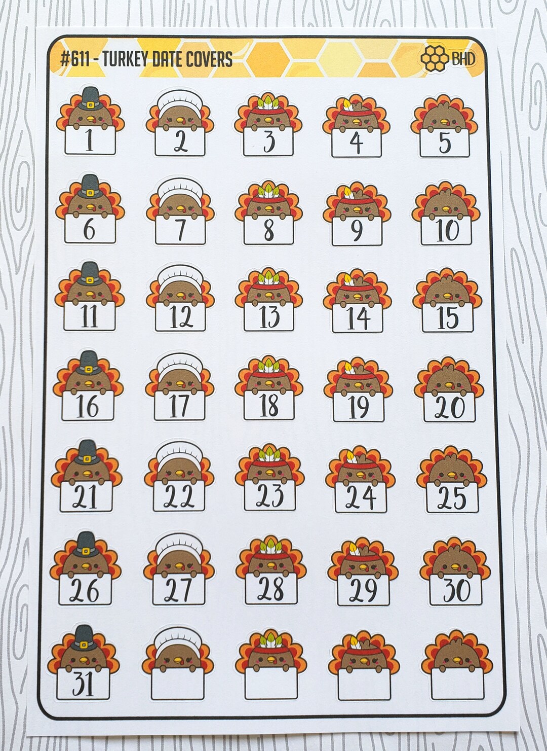 Turkey Date Covers // Countdown (set of 35) Item #611 - Etsy