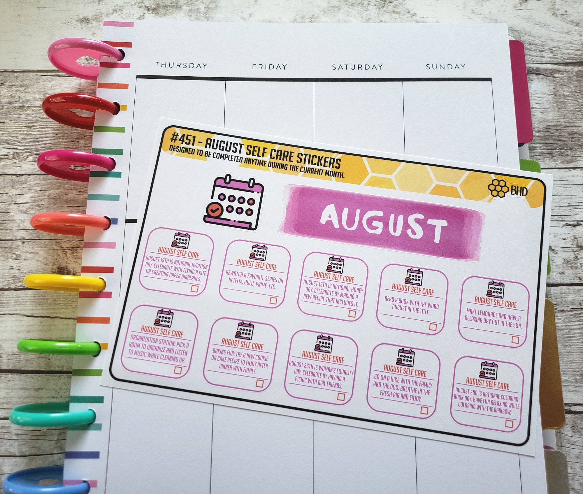 August Self Care Stickers Set of 12 Item 451 | Etsy